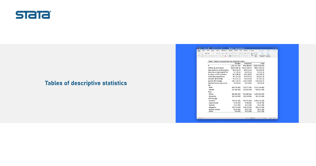 Stata 18敘述統計表|昊青公司軟體代理商 Altair, dSPACE, Mathematica, Minitab,Stata